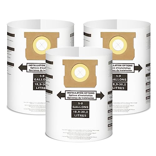3 Pack Vacuum Bags Replacement for Shop Vac Bags 5-8 Gallon Type E 90661 9066100 9066133 and Type H 90671 9067100 9067133, PETOX High-Efficiency Disposable Vaccum Collection Filter Bags