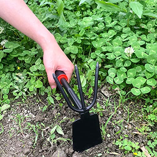 DEMIFUN Hoe Garden Tool for Gardening, Dual Headed Hand Tiller Cultivator Rake Gardening Hand Tools for Digging and Weeding