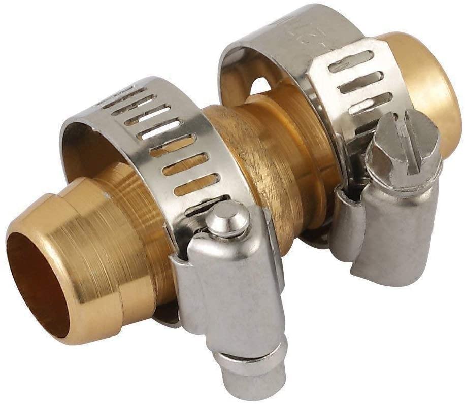 Metal Solid Brass 5/8 inch Garden Hose Repair Mender Kit Male Female Repair with Stainless Clamp