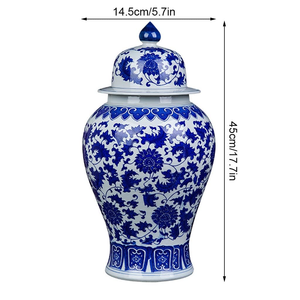 Chinese Blue &White Ginger Jar with Lid, Handmade Decorative Ceramic Temple Jar with Pattern, Storage Jar for Home Decoration Countertop Ornaments