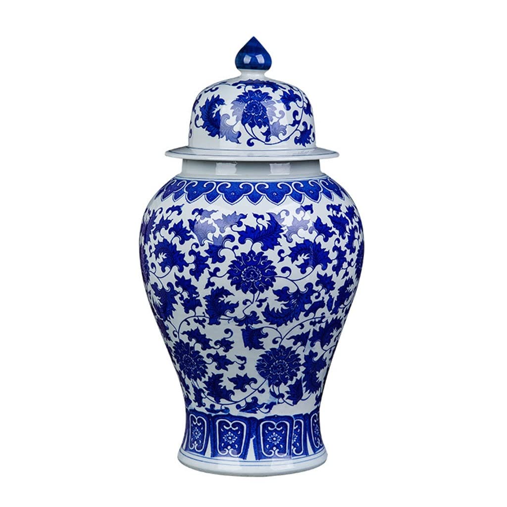 Chinese Blue &White Ginger Jar with Lid, Handmade Decorative Ceramic Temple Jar with Pattern, Storage Jar for Home Decoration Countertop Ornaments