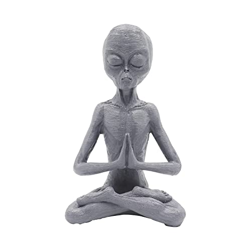 Dnoifne Garden Statue Meditating Alien Sculptures, Meditating Alien Resin Ornament, UFO Indoor Outdoor Garden Decor, Meditating Alien Figurines