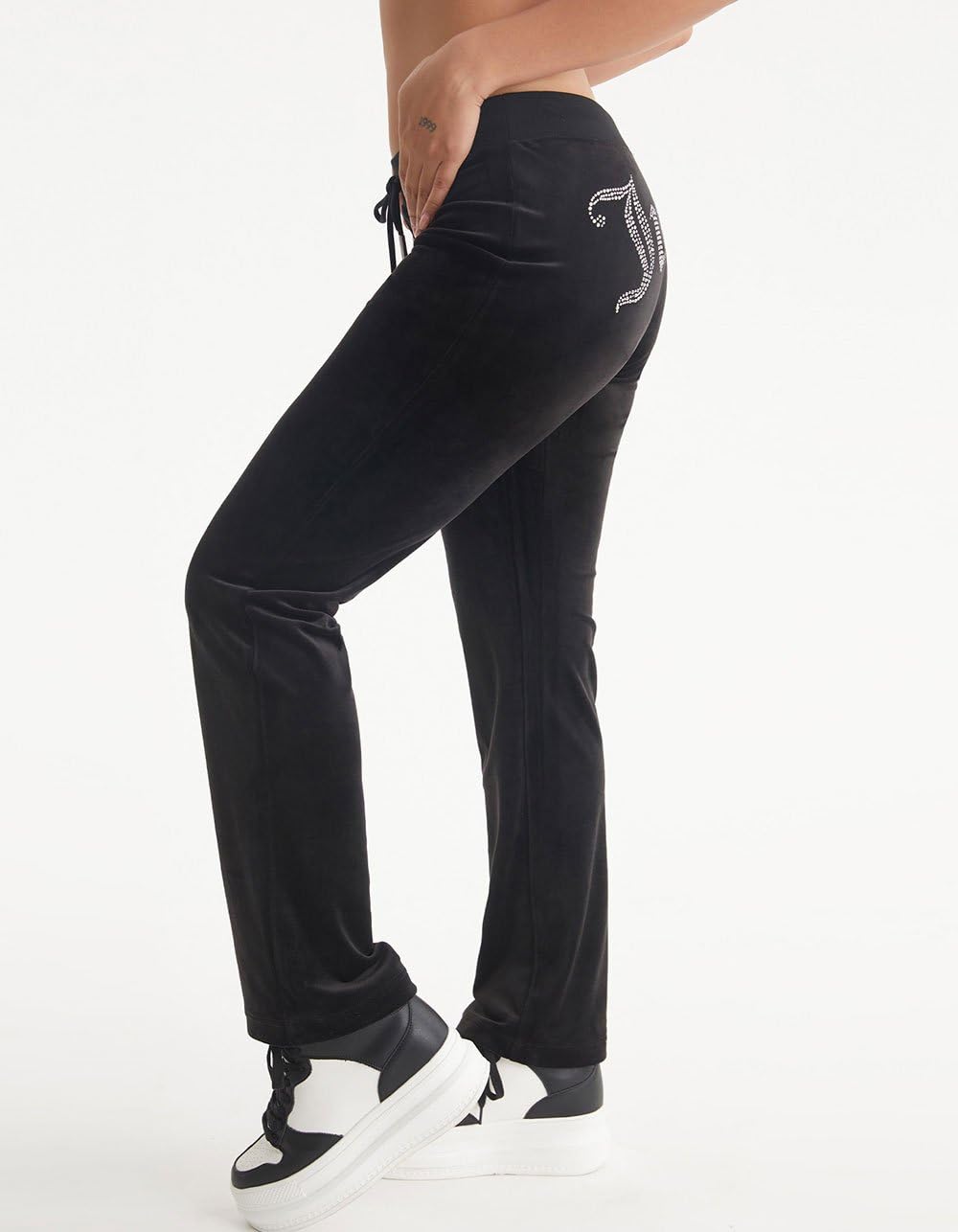 Juicy Couture Women's Rib Waist Velour Pants with Drawcord, Liquorice