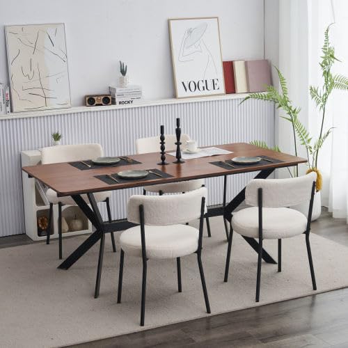 AWQM White Dining Chairs Set of 4, Upholstered Boucle Dining Chair with Curved Backrest and Black Metal Legs, Kitchen Dining Room Chairs for Living Room, Kitchen