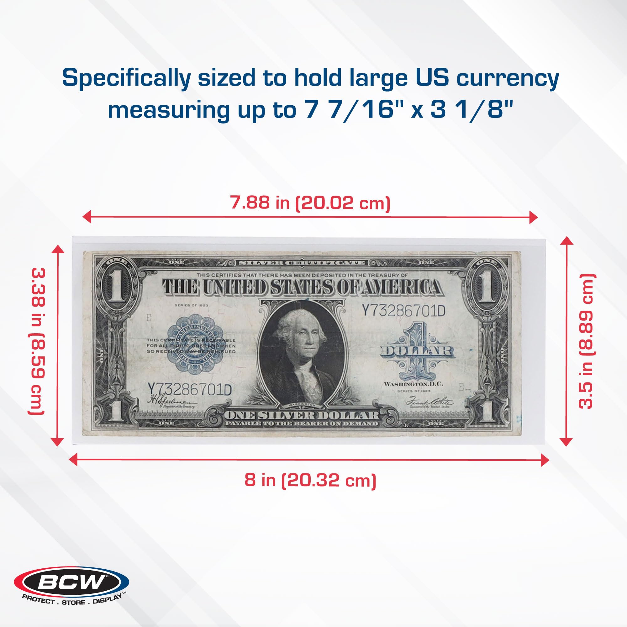 BCW Large Bill Deluxe Currency Holders - 50ct | Deluxe Archival Safe Bill Protector Sleeves | High Clarity Double-Polished Clear Vinyl | for Collectors and Numismatics | Large Currency Holders