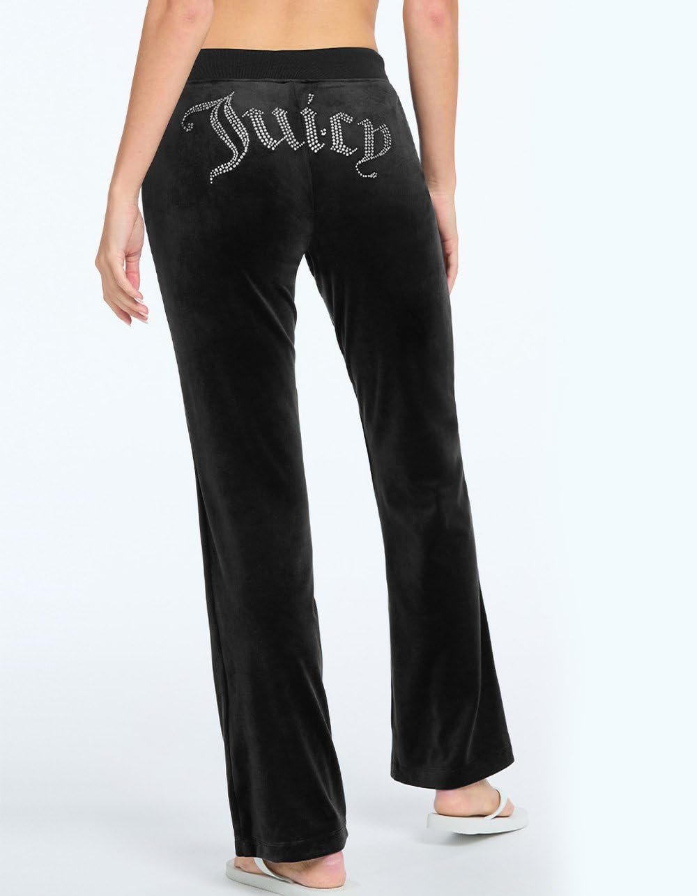 Juicy Couture Women's Rib Waist Velour Pants with Drawcord, Liquorice