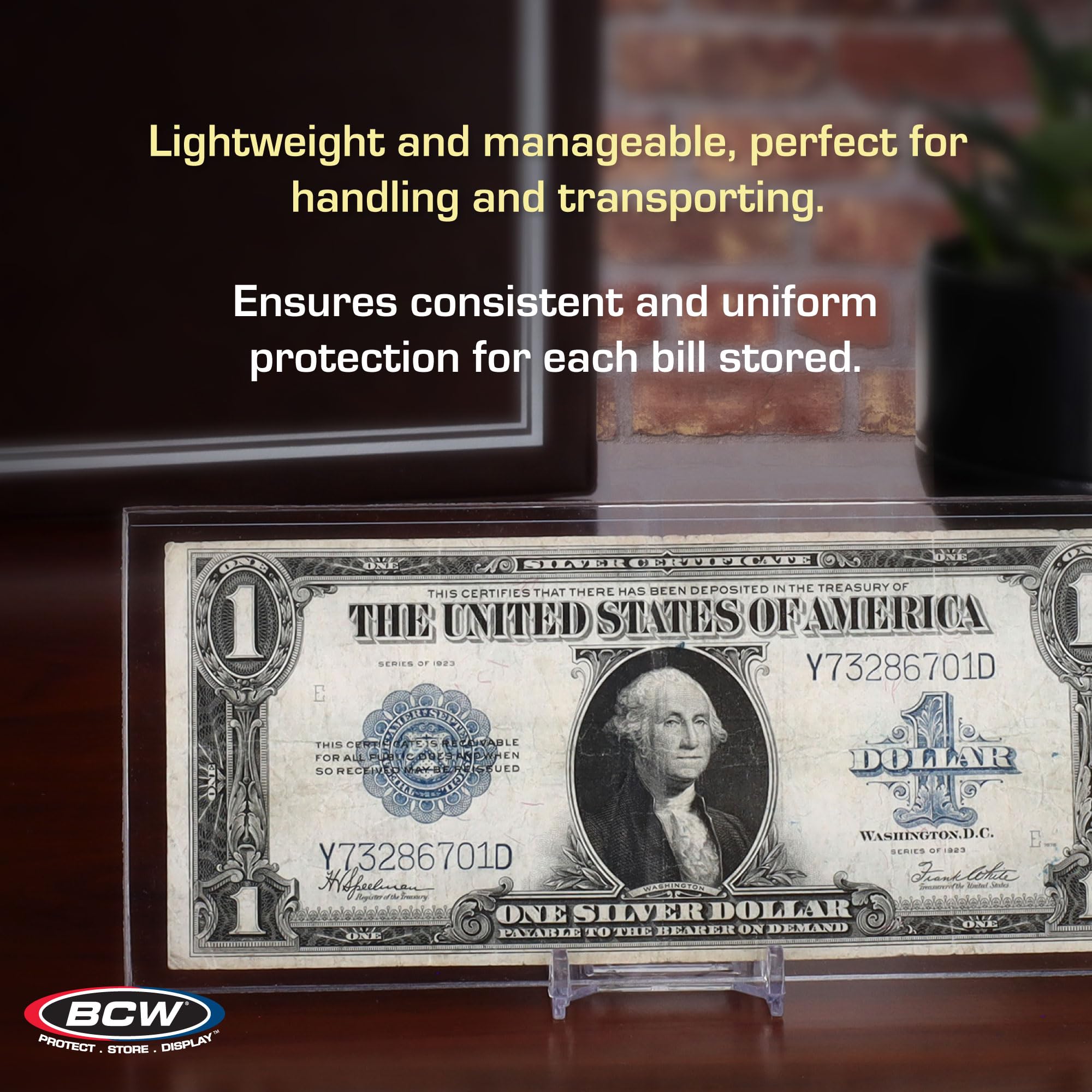BCW Large Bill Deluxe Currency Holders - 50ct | Deluxe Archival Safe Bill Protector Sleeves | High Clarity Double-Polished Clear Vinyl | for Collectors and Numismatics | Large Currency Holders