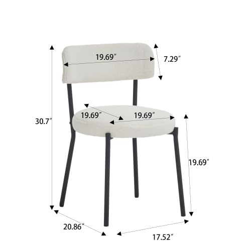 AWQM White Dining Chairs Set of 4, Upholstered Boucle Dining Chair with Curved Backrest and Black Metal Legs, Kitchen Dining Room Chairs for Living Room, Kitchen