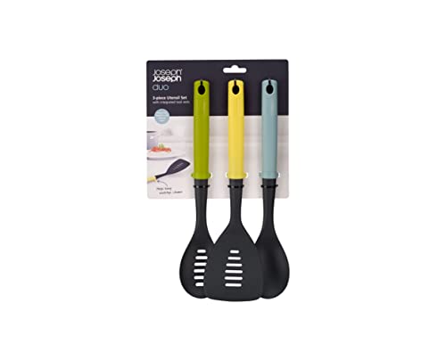 Joseph Joseph Duo 3-Piece Utensil Set with Integrated Tool Rests: Scratch-Free Use on Non-Stick Cookware, Includes Solid & Slotted Spoons and Turner, Heat-Resistant