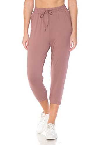 Leggings Depot Womens Relaxed fit Jogger Pants - Track Cuff Sweatpants with Pockets, Capri-Mauve, X-Large