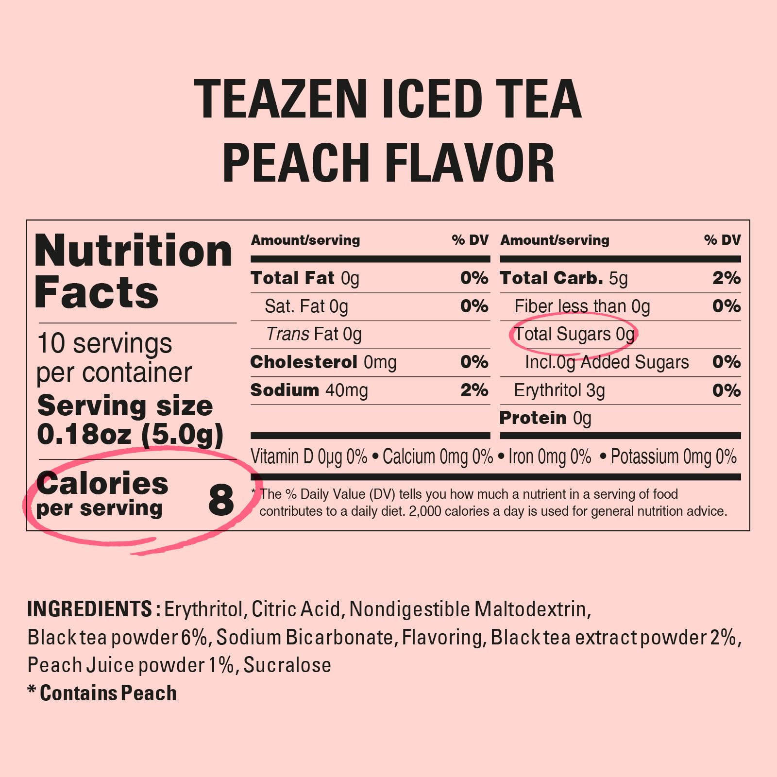 Teazen Summer Peach Iced Tea, Sugar Free, Uva Black Tea, Hydration Drink Mix, 10 Sticks, 1.76oz