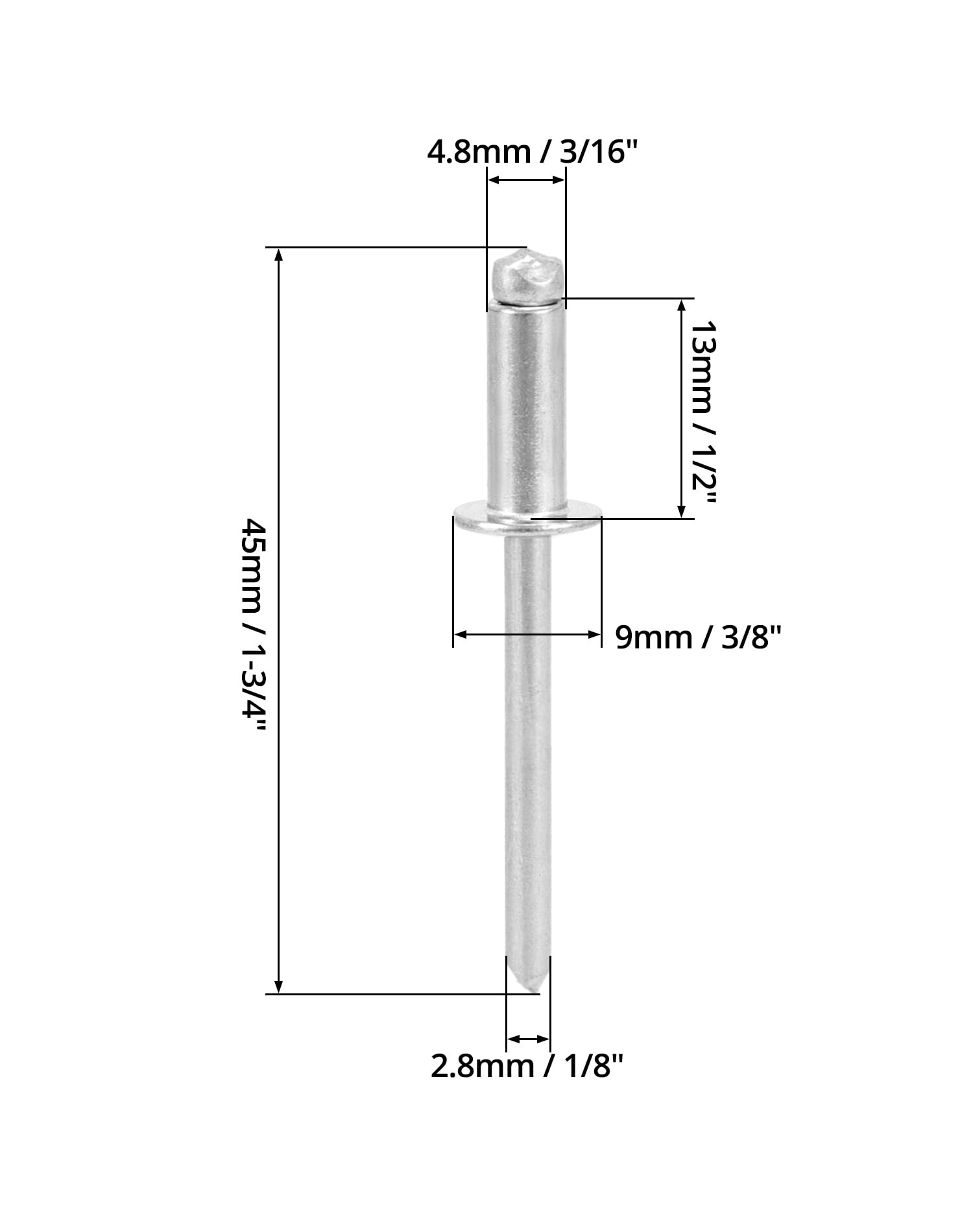 QWORK Stainless Steel Blind Rivets, 500 Pcs 3/16" x 1/2" Rivets