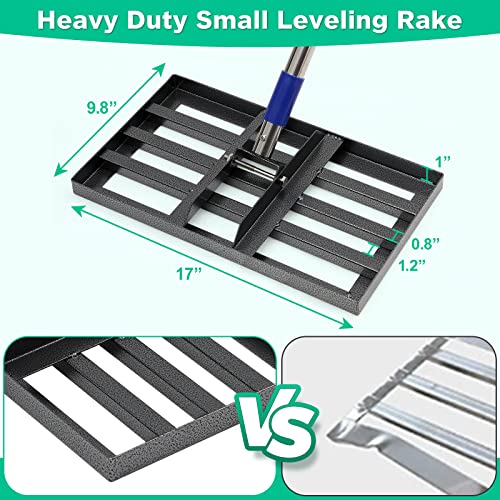 Lawn Leveling Rake, Heavy Duty 17"x10" Lawn Leveling Rake with 6FT Adjustable Steel Handle for Yard Garden Lawn Leveling, Soil Sand Leveling Spreading Dirt Top Dressing, Small Lawn Level Tool