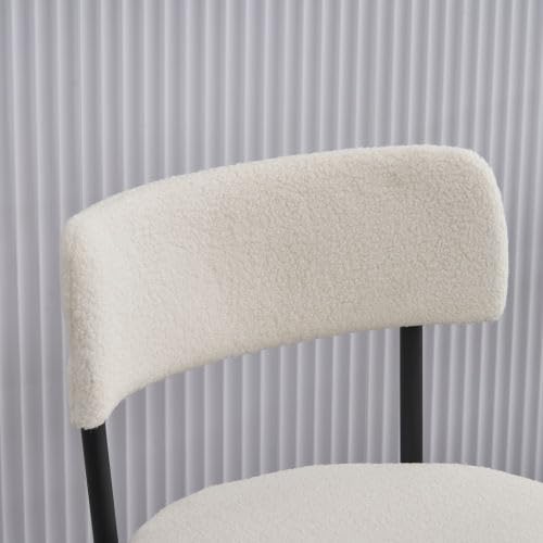 AWQM White Dining Chairs Set of 4, Upholstered Boucle Dining Chair with Curved Backrest and Black Metal Legs, Kitchen Dining Room Chairs for Living Room, Kitchen