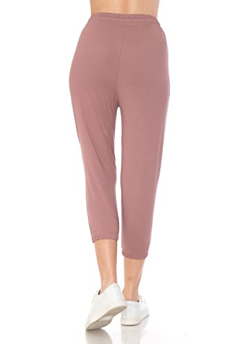 Leggings Depot Womens Relaxed fit Jogger Pants - Track Cuff Sweatpants with Pockets, Capri-Mauve, X-Large