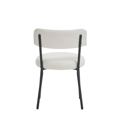AWQM White Dining Chairs Set of 4, Upholstered Boucle Dining Chair with Curved Backrest and Black Metal Legs, Kitchen Dining Room Chairs for Living Room, Kitchen