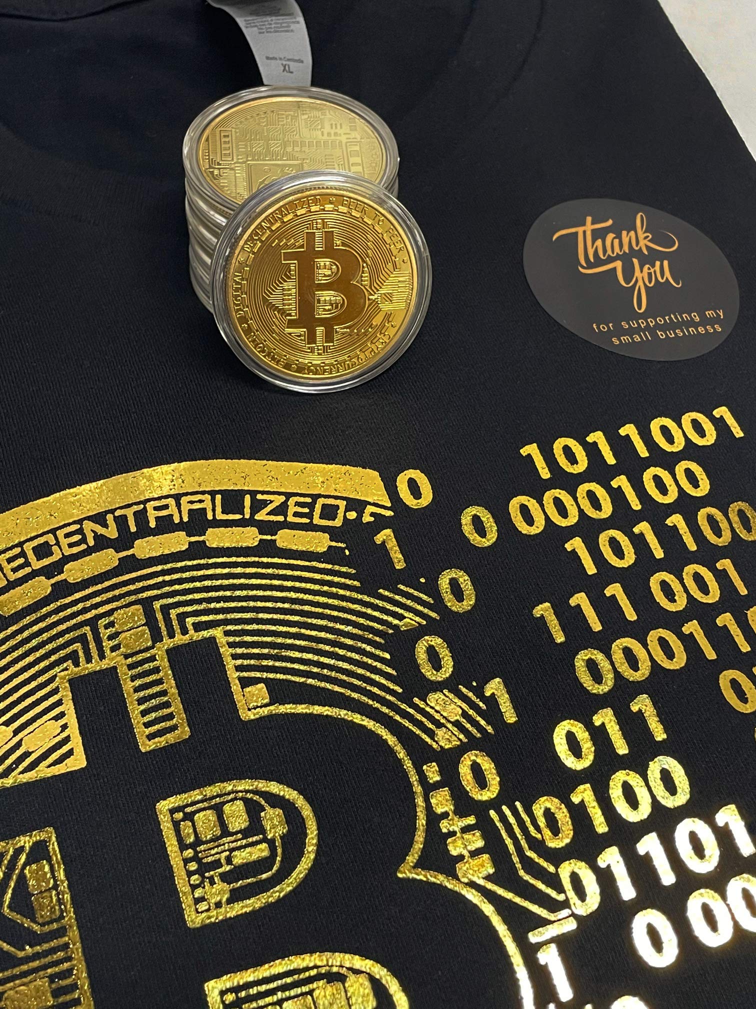 Golden Bitcoin T-Shirt for Crypto Currency Miners and Original Collectors Bitcoin Coin X-Large