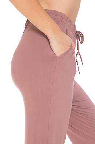 Leggings Depot Womens Relaxed fit Jogger Pants - Track Cuff Sweatpants with Pockets, Capri-Mauve, X-Large