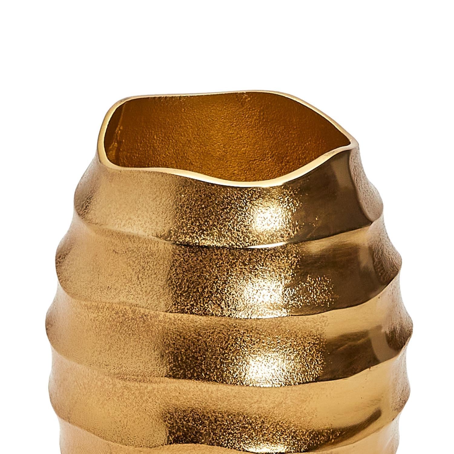 Two's Company Recycled Aluminum Wave Vase, 12-inch Height, Golden, Tabletop, Gift, Home Decor