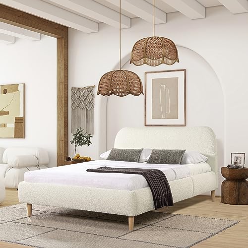 Jennifer Taylor Home Roman Curved Headboard Boucle Upholstered Modern Platform Bed Frame
