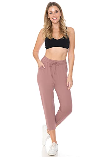 Leggings Depot Womens Relaxed fit Jogger Pants - Track Cuff Sweatpants with Pockets, Capri-Mauve, X-Large