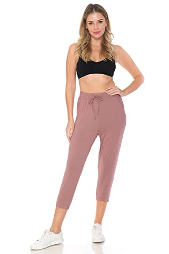 Leggings Depot Womens Relaxed fit Jogger Pants - Track Cuff Sweatpants with Pockets, Capri-Mauve, X-Large