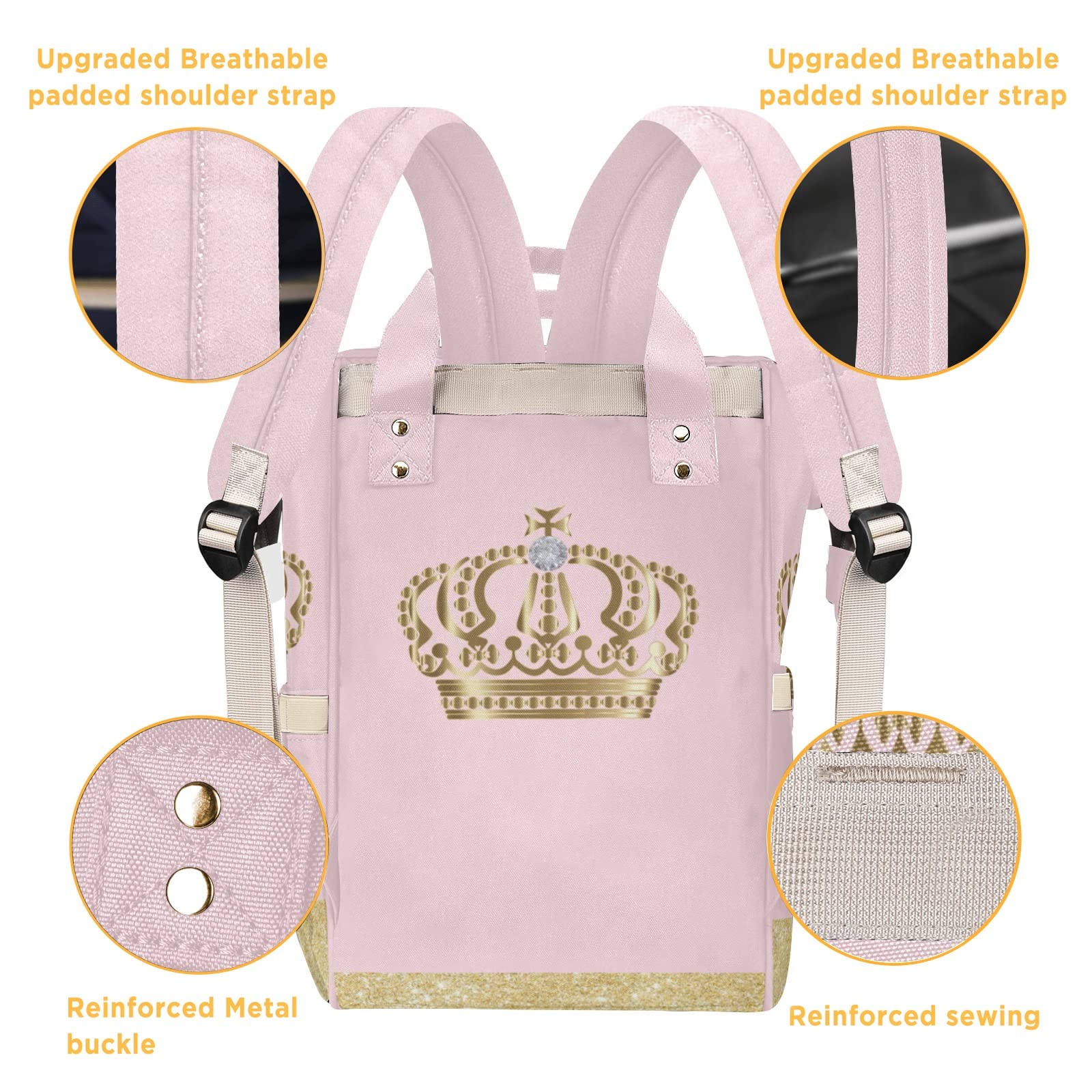 FELIZSTORE Personalized Diaper Bag Backpack - Baby Girl Diaper Bag Backpack for Dad Boy Men with Name - Princess Gold Crown Diamond