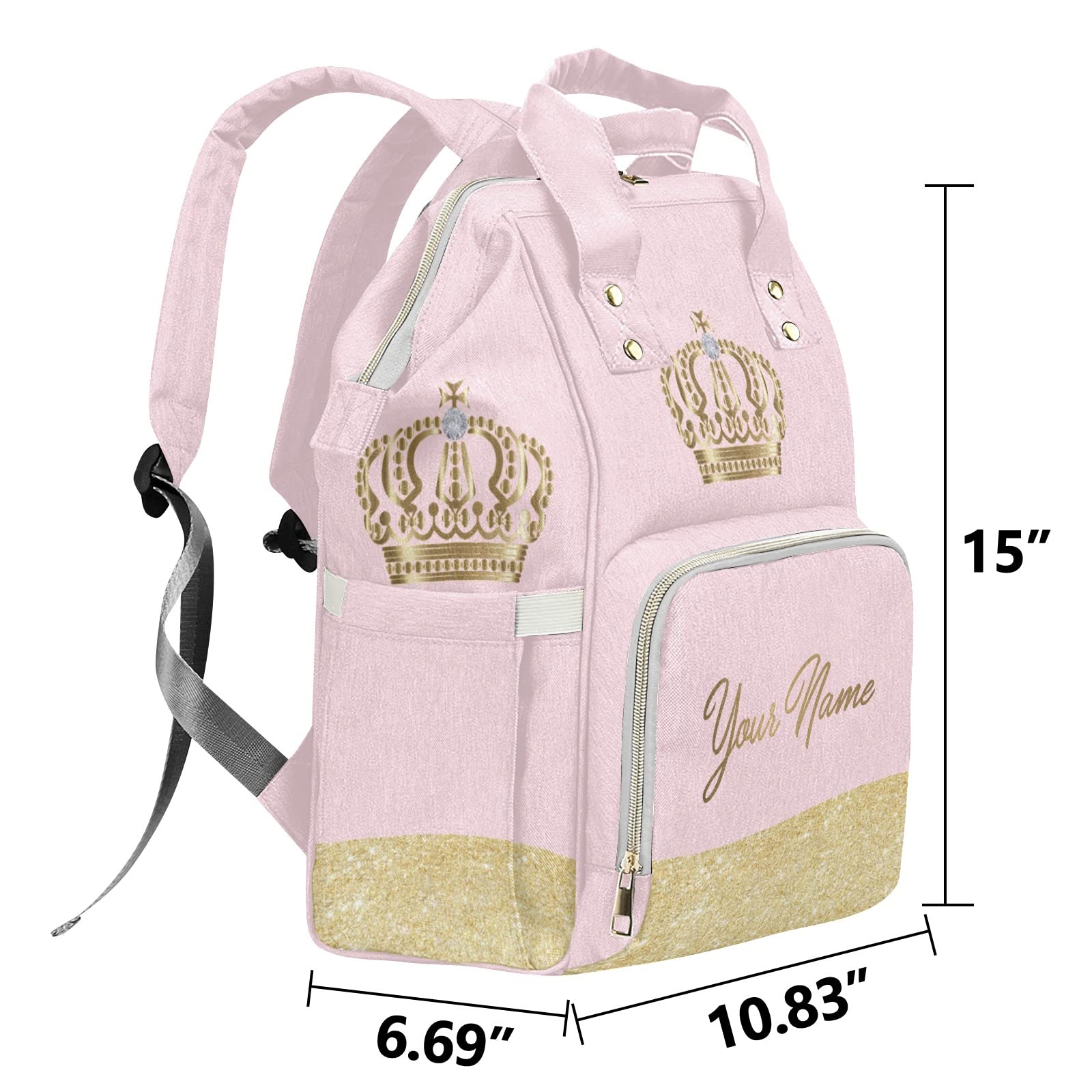 FELIZSTORE Personalized Diaper Bag Backpack - Baby Girl Diaper Bag Backpack for Dad Boy Men with Name - Princess Gold Crown Diamond