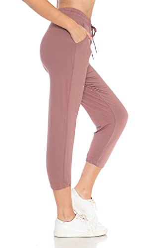 Leggings Depot Womens Relaxed fit Jogger Pants - Track Cuff Sweatpants with Pockets, Capri-Mauve, X-Large