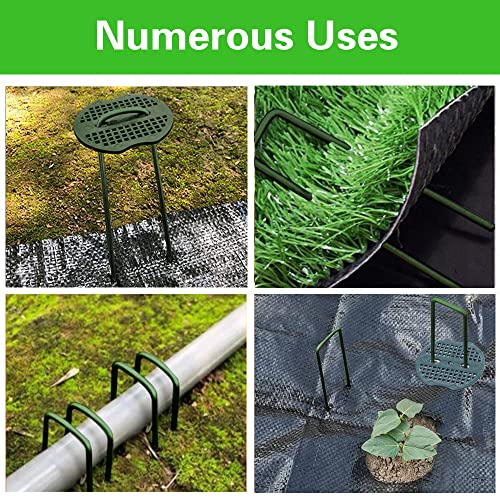 Bakulyor 100pcs Green Artificial Turf Stakes Staples + 100pcs Buffer Washer, 6 Inch 11 Gauge Landscape Staples, Galvanized Lawn Spikes, Heavy Duty Yard Ground Pin for Grass Weed Barrier Sod Fabric