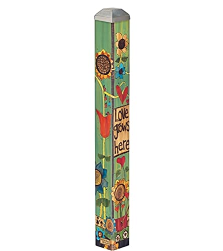 Studio M Love Grows Here 16" Mini Art Pole Small Decorative Indoor/Outdoor Garden Post, Great Gift, Stake Included for Easy Installation, No Digging - Made in The USA