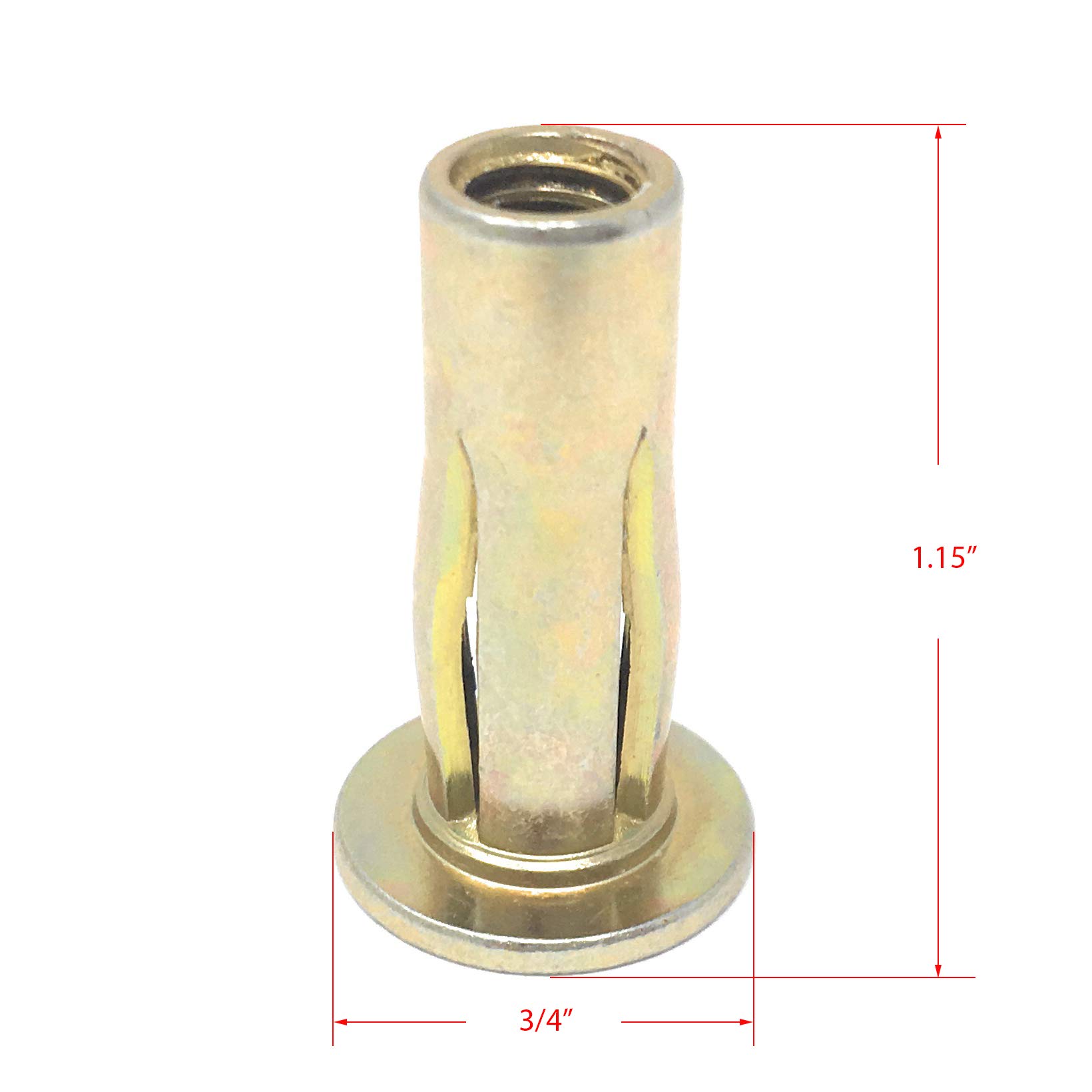 Metal Magery Steel PRE-BULBED Shank Threaded Insert Multi Grip Rivet Nut 5/16-18 X .020-.280 Grip Range Gold Zinc Finish (Pack of 25)