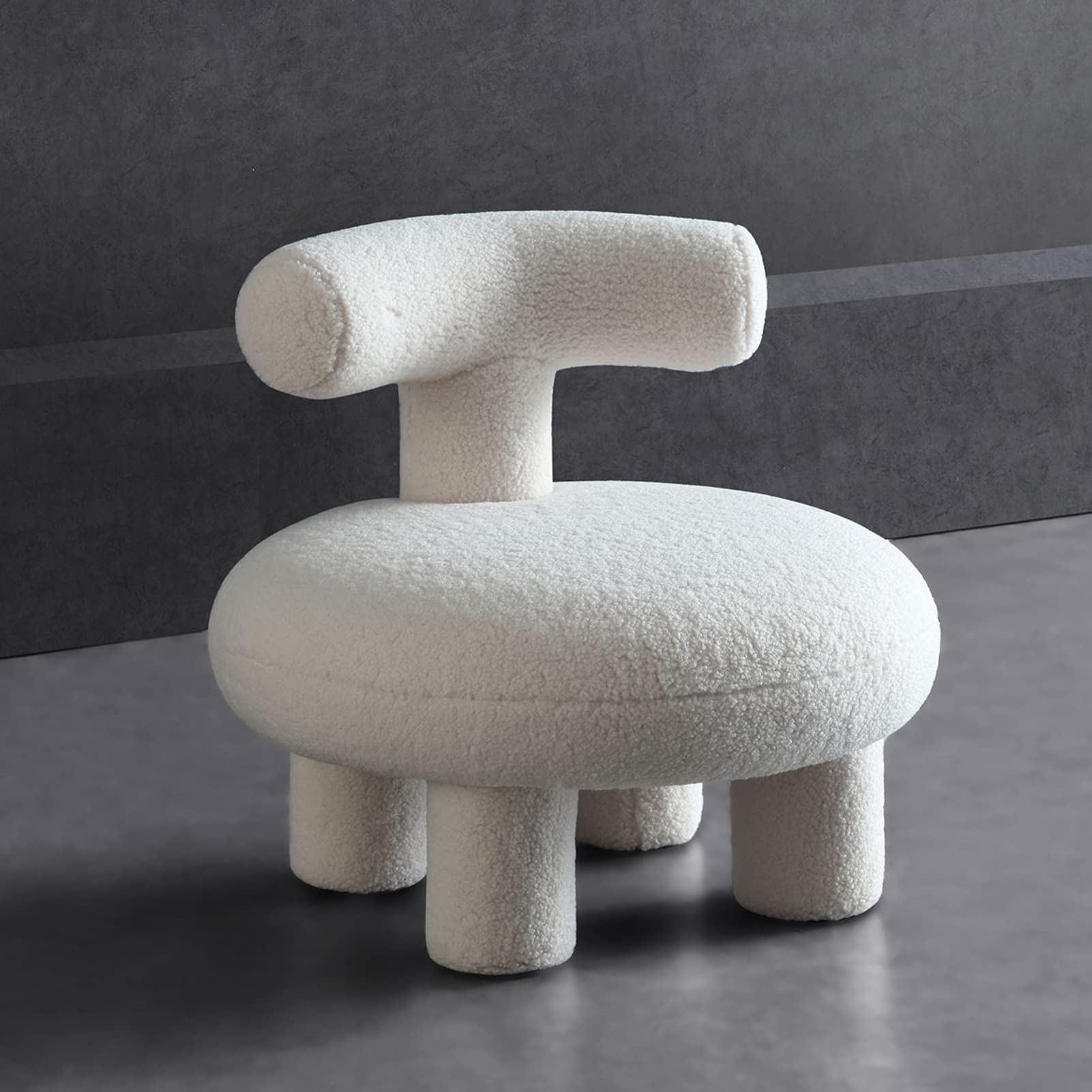 LUGSHIREE Ottoman Pouf Boucle Chair,Small Upholstered Tufted Foot Stool Sheep Ottoman for Living Room Bedroom Home Decor(White)…