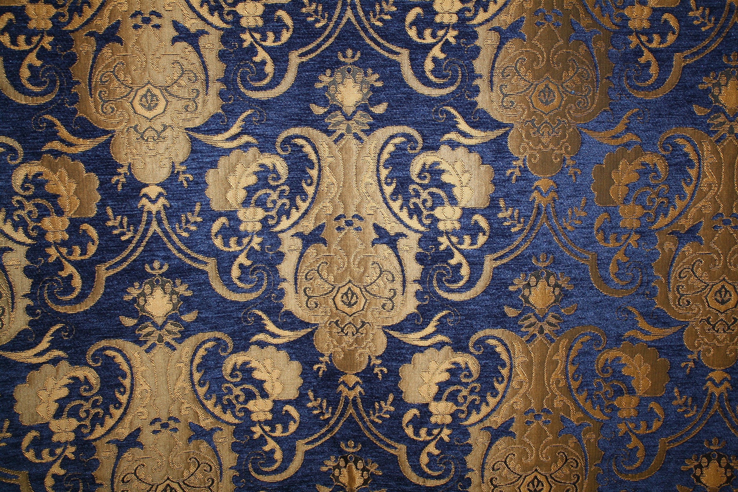Chenille Renaissance Home Decor Upholstery, Sold by The Yard (Blue/Gold)