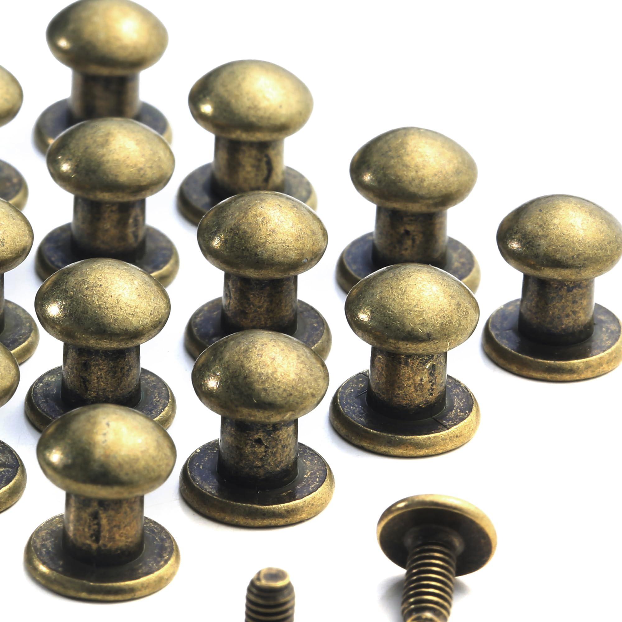 YORANYO 30 Sets 8MM Round Head Button Stud for Leather Chicago Screws Spikes and Stud Leather Rivets Screws Button Rivets for Repair and Decorate Clothing Shoes Belts Bags Dog Collars (Bronze)