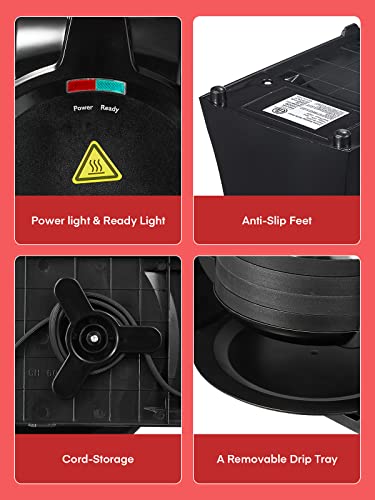 Waffle Maker, Belgian Waffle Maker Iron 180° Flip Double Waffle, 8 Slices, Rotating & Nonstick Plates, Removable Drip Tray, Cool Touch Handle, Black, 1400W