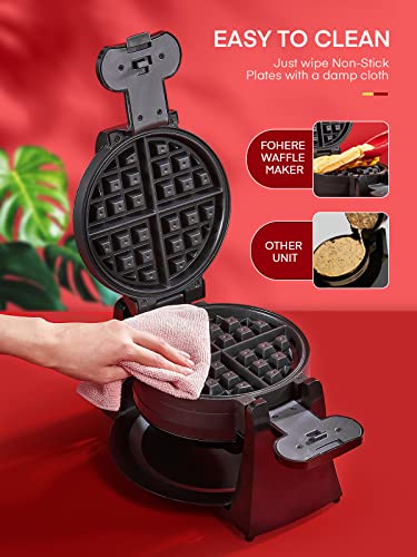 Waffle Maker, Belgian Waffle Maker Iron 180° Flip Double Waffle, 8 Slices, Rotating & Nonstick Plates, Removable Drip Tray, Cool Touch Handle, Black, 1400W