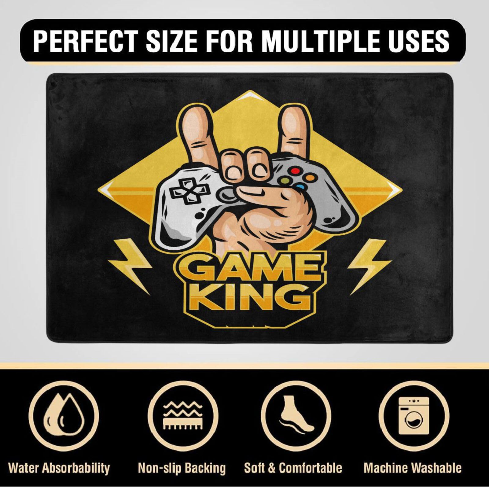 King Gamepad Rock Area Rug 4x6 Modern Joystick Non Slip Large Rugs for Living Room Bedroom Absorbent Washable Carpet with Rubber Backing Indoor Outdoor for Dorm Backyard Patio