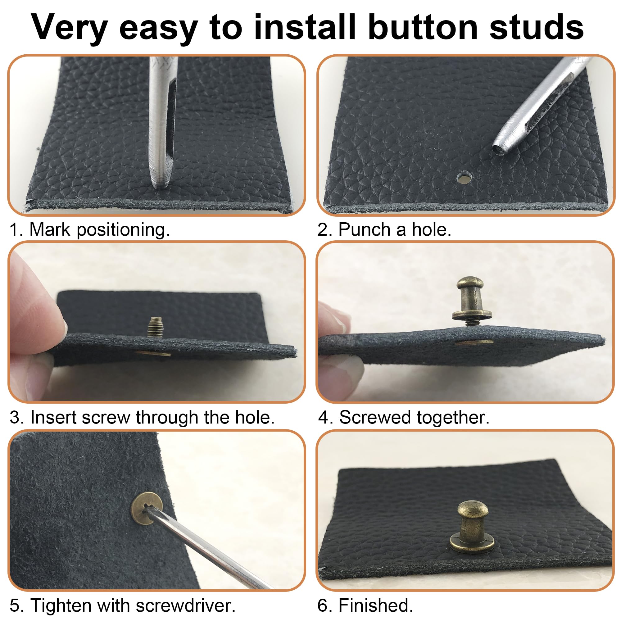 YORANYO 30 Sets 8MM Round Head Button Stud for Leather Chicago Screws Spikes and Stud Leather Rivets Screws Button Rivets for Repair and Decorate Clothing Shoes Belts Bags Dog Collars (Bronze)