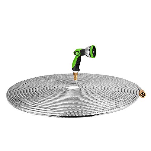 Cromtac Stainless Steel Hose 304 Wide Diameter with Multifunctional Metal Spray Gun Solid Metal Portable and No Kinks (100)