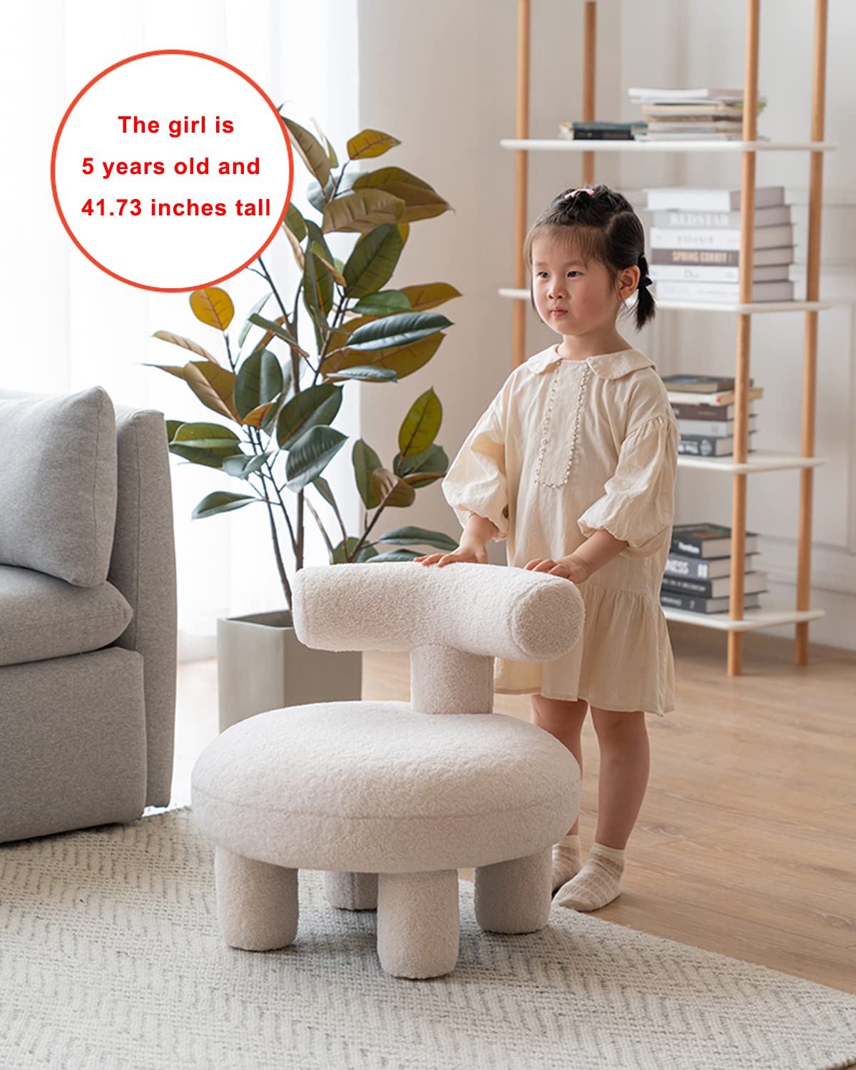 LUGSHIREE Ottoman Pouf Boucle Chair,Small Upholstered Tufted Foot Stool Sheep Ottoman for Living Room Bedroom Home Decor(White)…