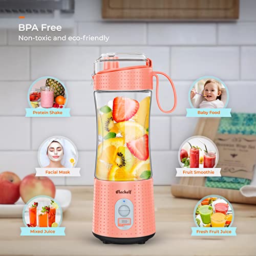 Elechelf Portable Blender, Personal Size Blender Smoothies and Shakes, Mini Blender USB Rechargeable, Handheld Blender Sports,Travel,Gym (Orange)