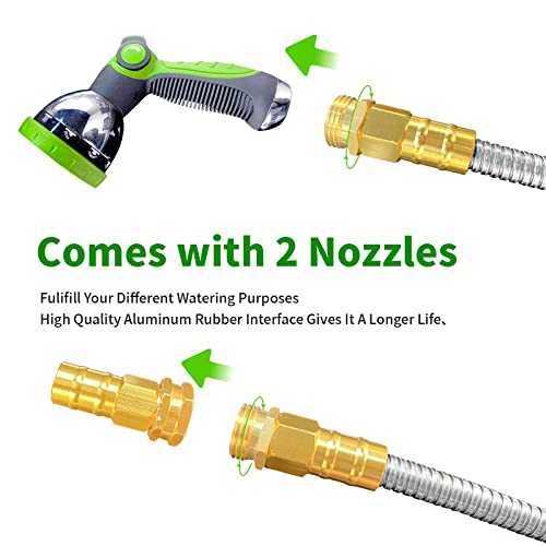 Cromtac Stainless Steel Hose 304 Wide Diameter with Multifunctional Metal Spray Gun Solid Metal Portable and No Kinks (100)