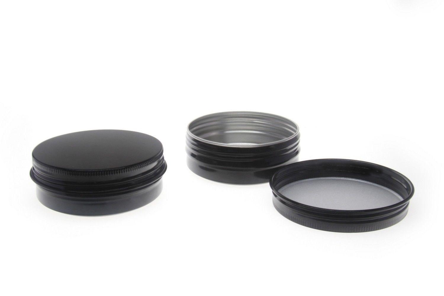 2 oz.Tins Black Aluminum Metal Tin Round Screw Top Lid Containers Jars Metal Storage Tin Jars for Lip Balm DIY Cosmetics Salves,2 Ounce/60 ML,12 Pack