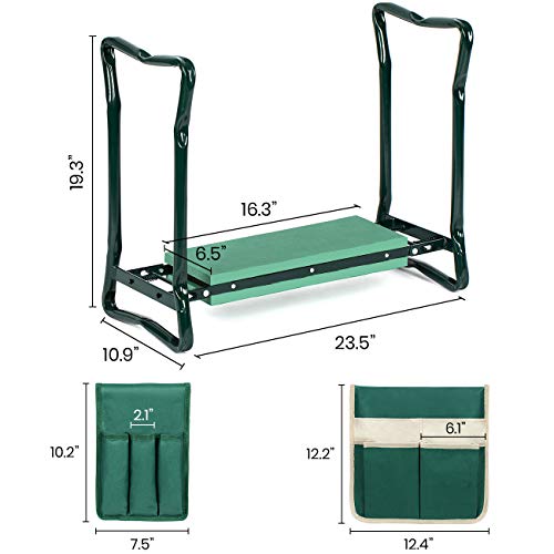 COSYLAND Garden Kneeler and Seat Foldable Soft Gardening Stool with Bonus EVA Kneeling Pad, 2 Pouches, Detachable Belt, Kneeler for Gardening Foldable Portable