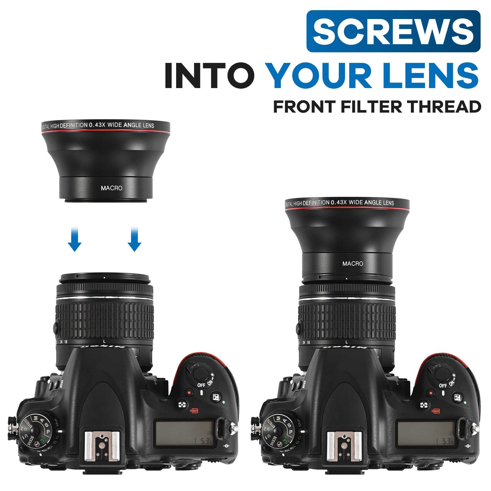 Lightdow 52MM 0.43x High-Definition Wide Angle + Macro Lens Attachment for Nikon D-Series and More - Enhance Your Photography Creativity (φ52mm)
