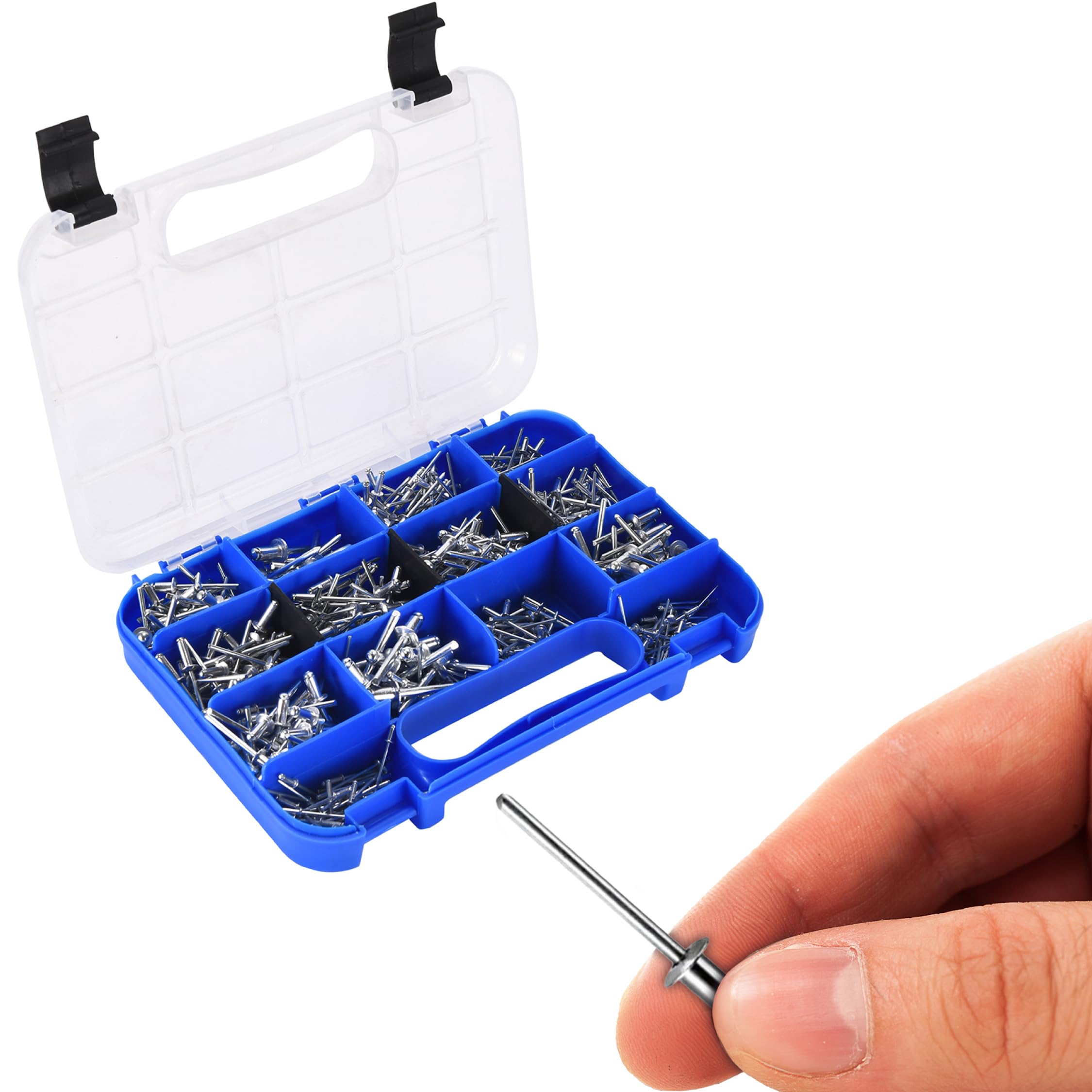 Bolt Dropper 500pc Blind Rivet Assortment Set | All Aluminum Material | Silver Finish | Durable Metal Joining Solution for Projects | Easy-to-Use Blind Rivets | Organized Storage Case with 14 Grids