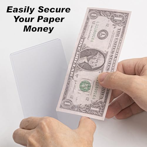 Display Zone Regular Dollar Bill Currency Toploads, Protective Paper Money Sleeves for Collectors, Crystal Clear Plastic Holders for Cash, 40-Count