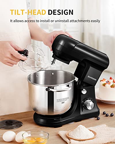 SHARDOR Stand Mixer, 6-Speed with Pulse Tilt-Head Food Mixer, Kitchen Electric Mixer with Dough Hook, Wire Whip & Beater, 4.8 QT Stainless Steel Bowl, Splash Guard, Black