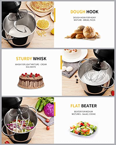 SHARDOR Stand Mixer, 6-Speed with Pulse Tilt-Head Food Mixer, Kitchen Electric Mixer with Dough Hook, Wire Whip & Beater, 4.8 QT Stainless Steel Bowl, Splash Guard, Black